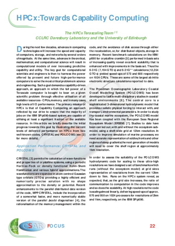 (PDF) HPCx: towards capability computing