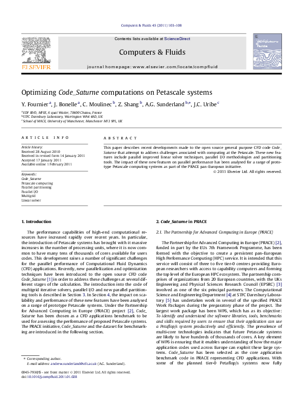 (PDF) Optimizing Code_Saturne computations on Petascale systems