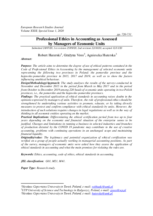(PDF) Professional Ethics in Accounting as Assessed by Managers of ...