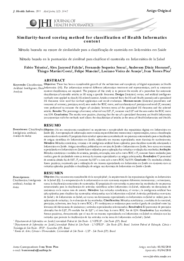 (PDF) Similarity-based scoring method for classification of Health Informatics content Método ...
