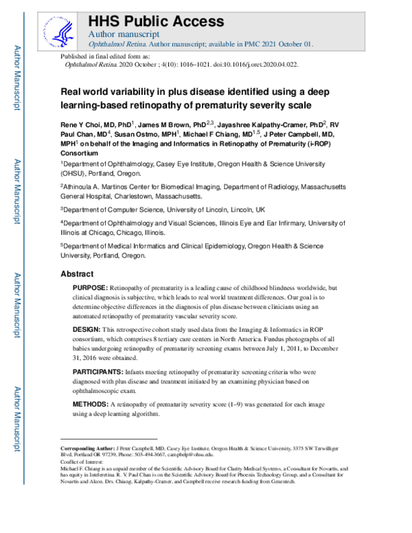 (PDF) Variability in Plus Disease Identified Using a Deep Learning ...