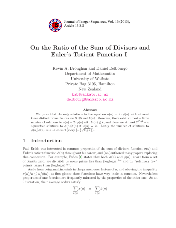 (PDF) On the ratio of the sum of divisors and Euler’s totient function. II