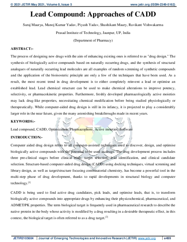 (PDF) Lead Compound: Approaches of CADD