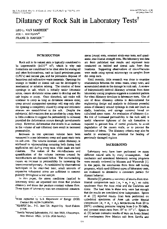 (PDF) Dilatancy of rock salt in laboratory tests