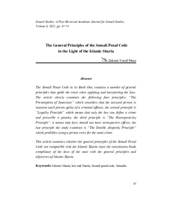 (PDF) The General Principles of the Somali Penal Code in the Light of ...