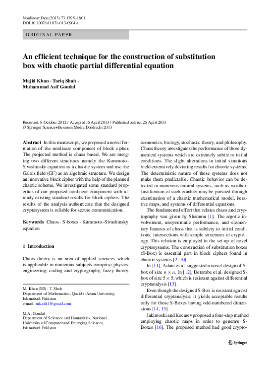 (PDF) An efficient technique for the construction of substitution box with chaotic partial ...