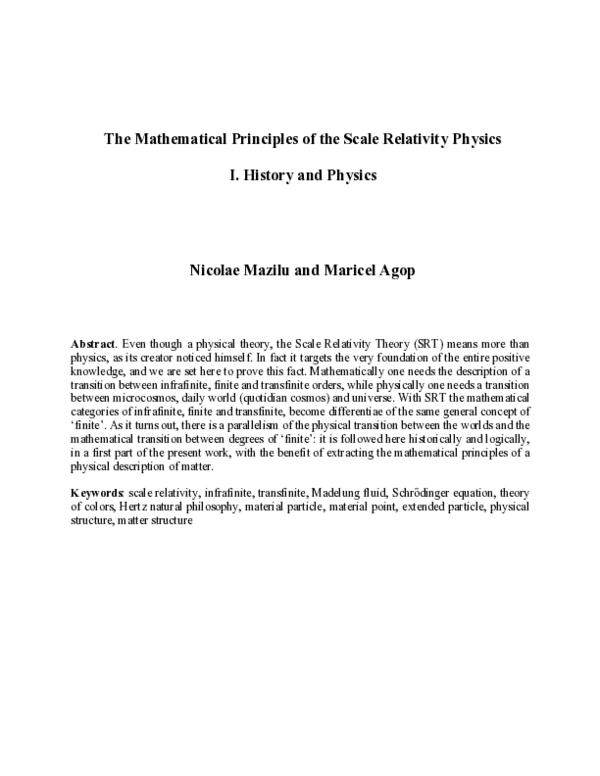 (PDF) The Mathematical Principles of Scale Relativity Physics