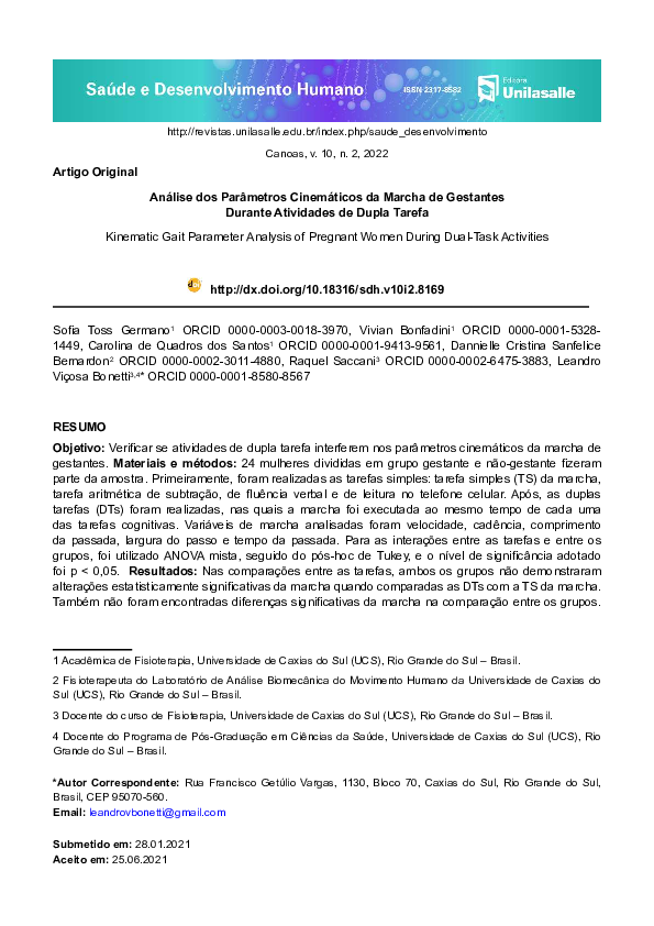 (PDF) Análise dos Parâmetros Cinemáticos da Marcha de Gestantes Durante ...