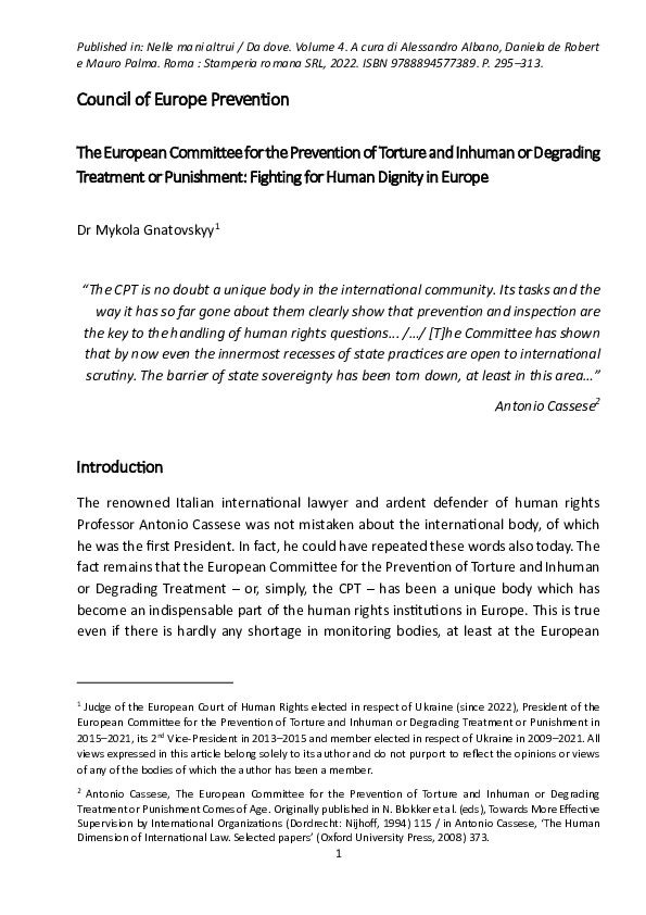 (PDF) Council of Europe Prevention. The European Committee for the ...