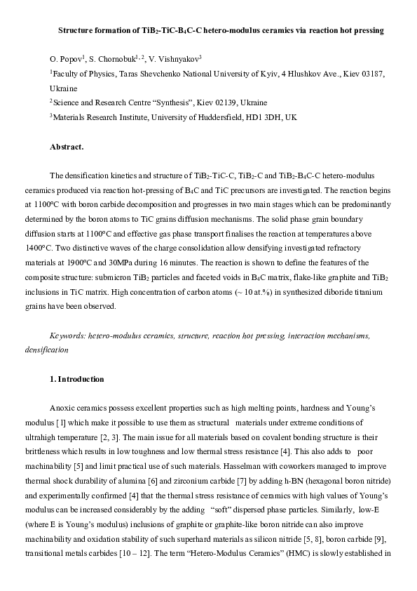 (PDF) Structure formation of TiB2-TiC-B4C-C hetero-modulus ceramics via ...