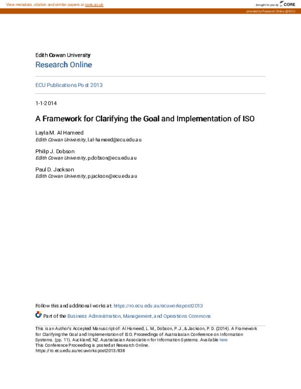 (PDF) A Framework for Clarifying the Goal and Implementation of ISO