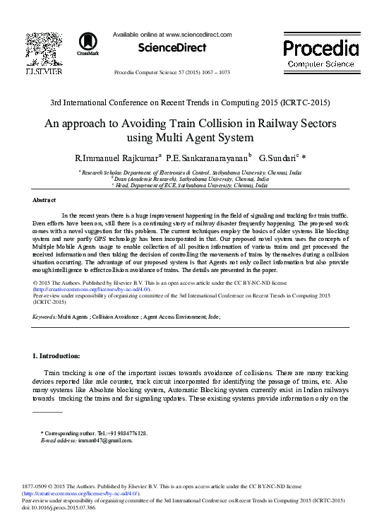 (PDF) An approach to Avoiding Train Collision in Railway Sectors Using Multi Agent System