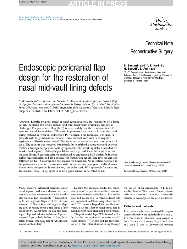 (PDF) Endoscopic pericranial flap design for the restoration of nasal mid-vault lining defects