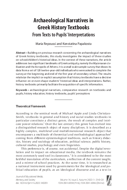 (PDF) Archaeological Narratives in Greek History Textbooks From Texts ...
