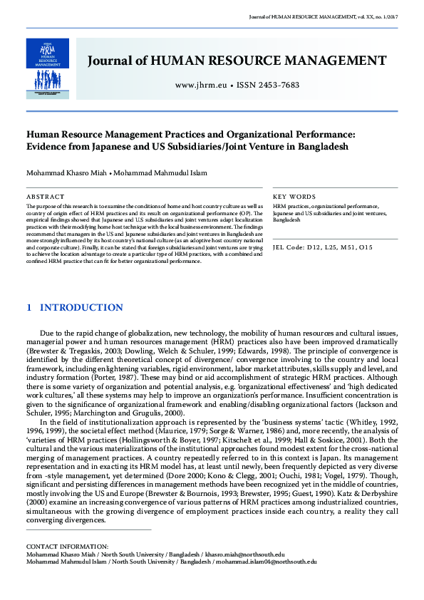 (PDF) Human Resource Management Practices and Organizational Performance: Evidence from Japanese ...