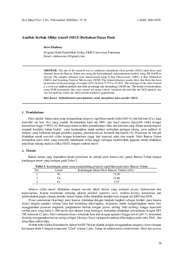 Pdf Analisis Serbuk Silika Amorf Sio2 Berbahan Dasar Pasir