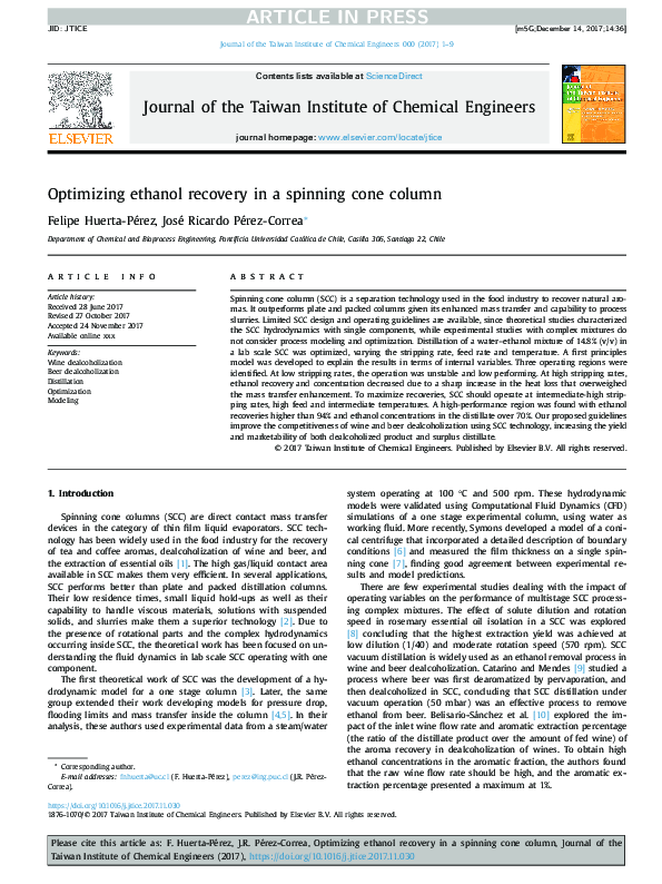 (PDF) Optimizing ethanol recovery in a spinning cone column