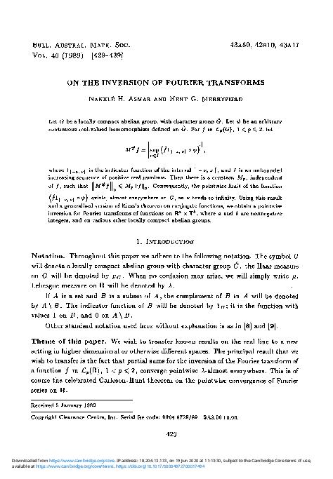 (PDF) On the inversion of Fourier transforms