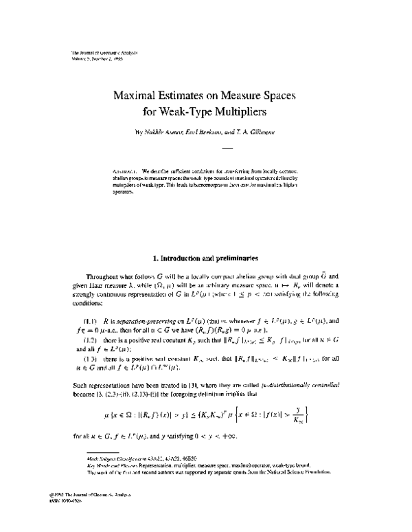 Pdf Maximal Estimates On Measure Spaces For Weak Type Multipliers Nakhlé Asmar
