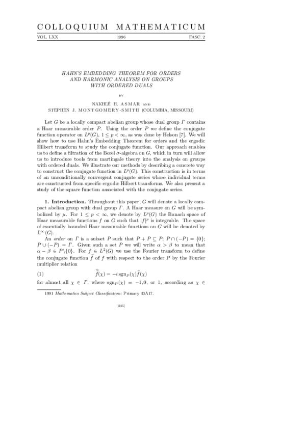 (PDF) Hahn's Embedding Theorem for orders and harmonic analysis on ...