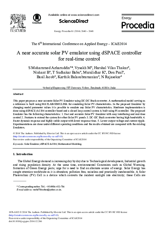 (PDF) A Near Accurate Solar PV Emulator Using dSPACE Controller for Real-time Control