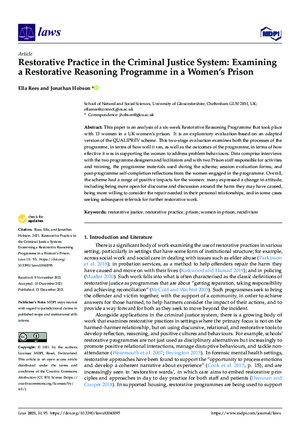 (PDF) Restorative Practice in the Criminal Justice System: Examining a Restorative Reasoning ...