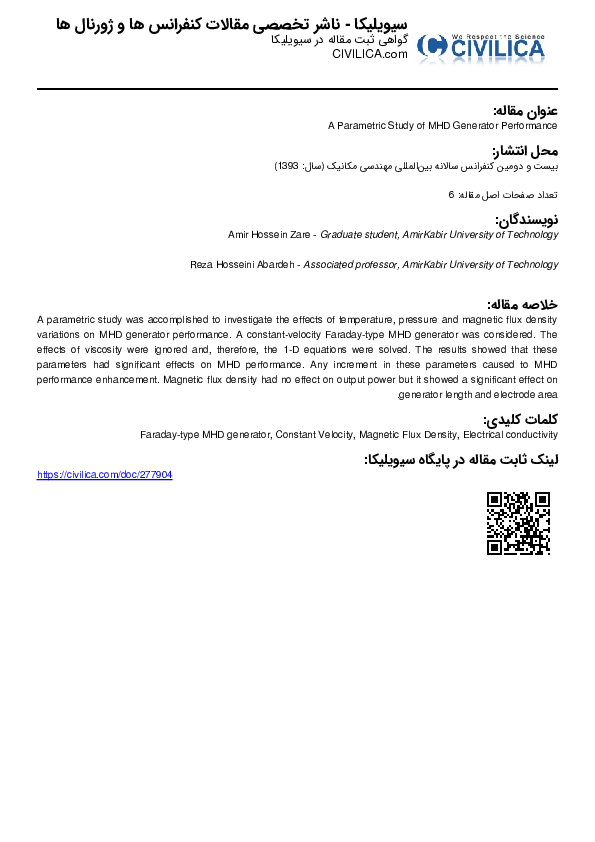 (PDF) A Parametric Study of MHD Generator Performance