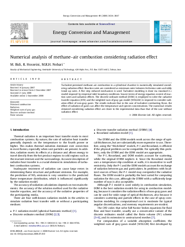 (PDF) Numerical analysis of methane–air combustion considering radiation effect