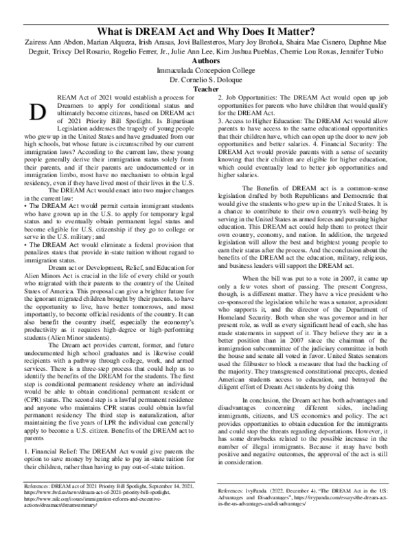 (PDF) What is DREAM Act and Why Does It Matter