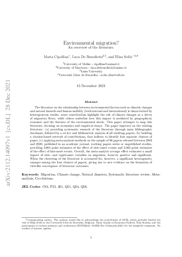 (PDF) Environmental migration? An overview of the literature