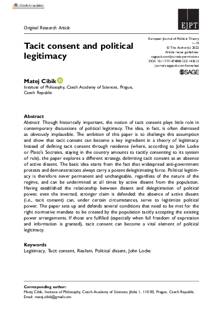 (PDF) Tacit consent and political legitimacy