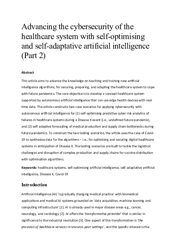 (DOC) Advancing the cybersecurity of the healthcare system with self-optimising and self ...