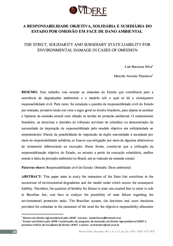 (PDF) A responsabilidade objetiva, solidária e subsidiária do Estado ...