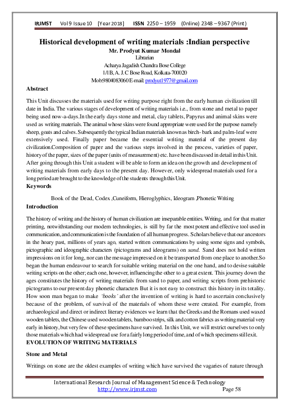 (PDF) Historical development of writing materials :Indian perspective