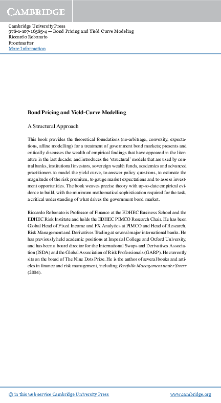 Pdf Bond Pricing And Yield Curve Modeling