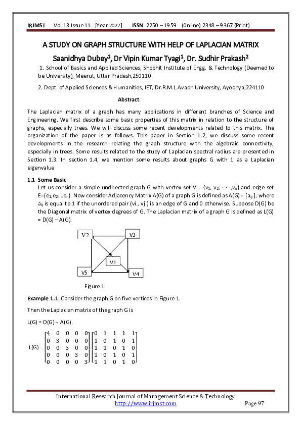 (PDF) A STUDY ON GRAPH STRUCTURE WITH HELP OF LAPLACIAN MATRIX