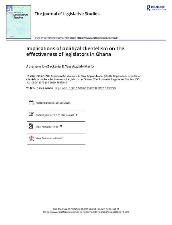 (PDF) Implications of political clientelism on the effectiveness of ...