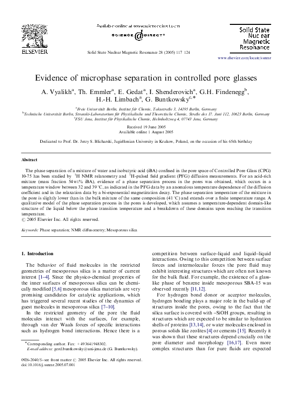 (PDF) Evidence of microphase separation in controlled pore glasses