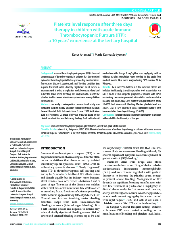 (PDF) Platelets level response after three days therapy in children ...