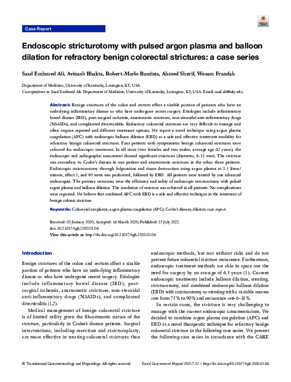 (PDF) Endoscopic stricturotomy with pulsed argon plasma and balloon ...