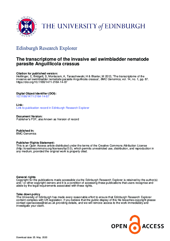 (PDF) The transcriptome of the invasive eel swimbladder nematode ...