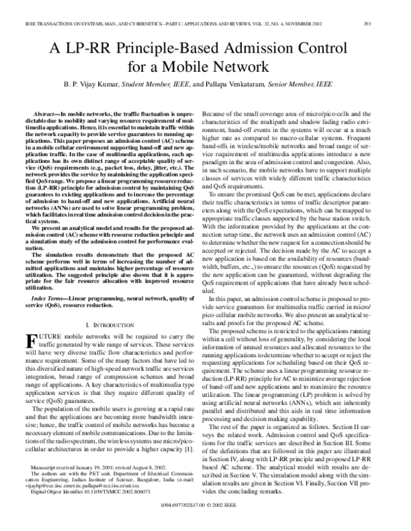 (PDF) A LP-RR principle-based admission control for a mobile network | GUILHERME Barreto ...