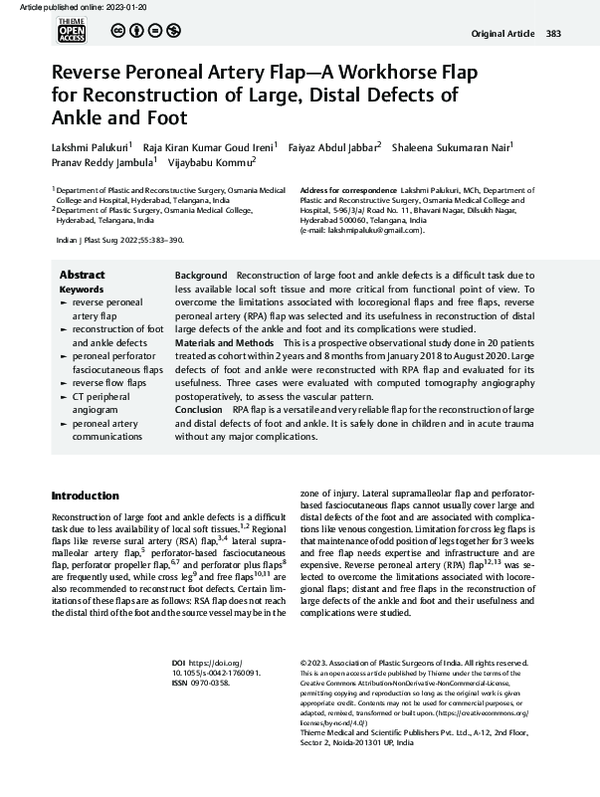 (PDF) Reverse Peroneal Artery Flap—A Workhorse Flap for Reconstruction ...
