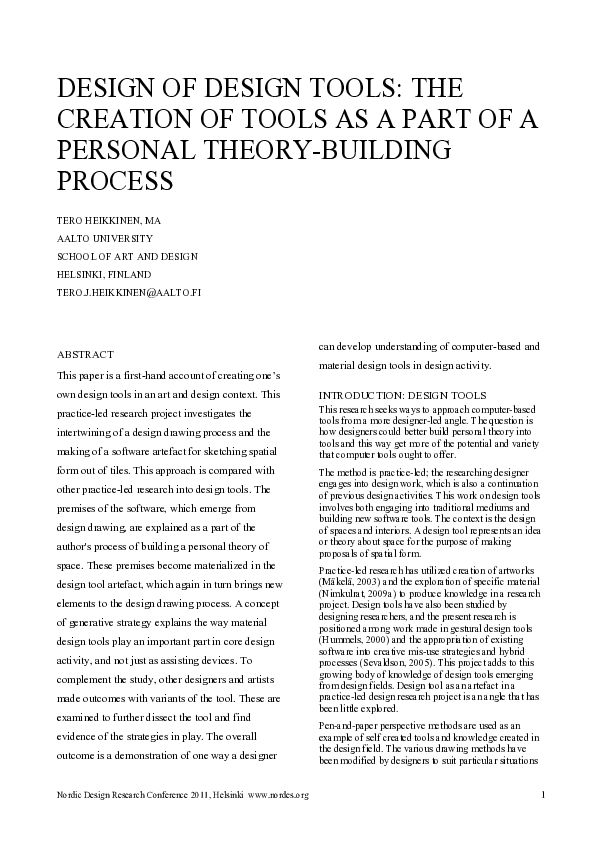 (PDF) Design of Design Tools: The creation of tools as a part of a ...