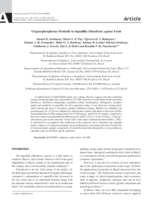 (PDF) Organophosphorus Pesticide in Sapodilla (Manilkara zapota) Fruit