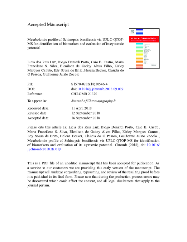 (PDF) Metabolomic profile of Schinopsis brasiliensis via UPLC-QTOF-MS for identification of ...
