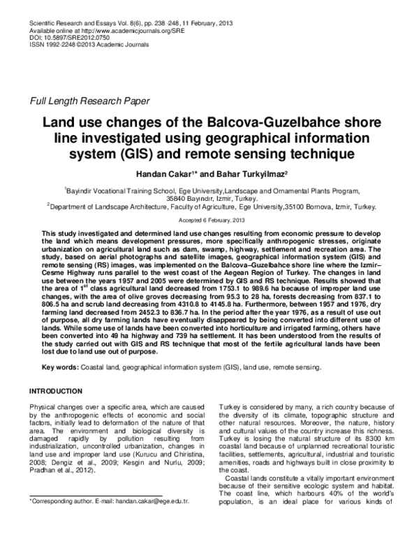 (PDF) Land use changes of the Balcova-Guzelbahce shore line investigated using geographical ...