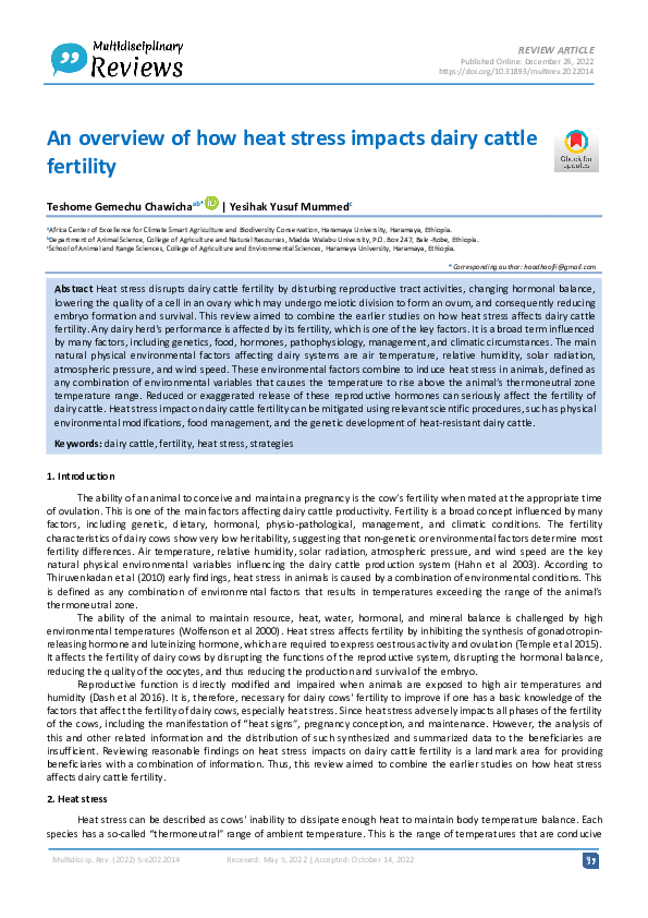 (PDF) An overview of how heat stress impacts dairy cattle fertility