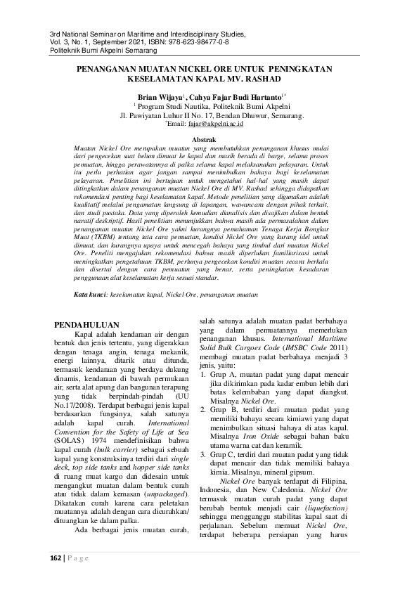 (PDF) Penanganan Muatan Nickel Ore Untuk Peningkatan Keselamatan Kapal ...