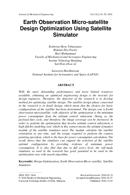 (PDF) Earth Observation Microsatellite Design Optimization Using Satellite Simulator